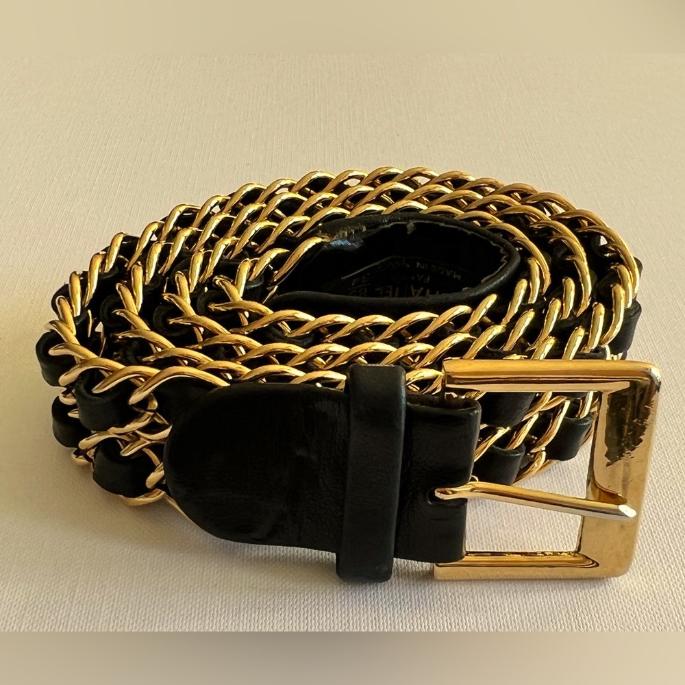 Chanel Chain Belt Black Gold Leather - Gem